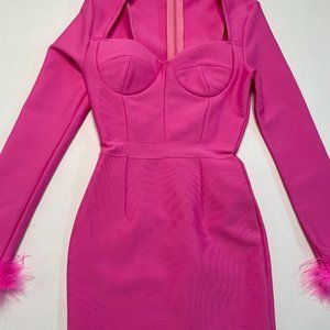 Catchallstore | Dresses | Aspen Pink Feather Bodycon Mini Dress Barbie ...